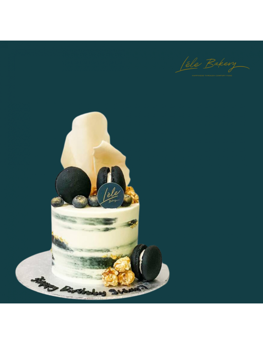 Mini Black Marbled and Macarons Cake | Elegant Dessert Cakes | Lele Bakery