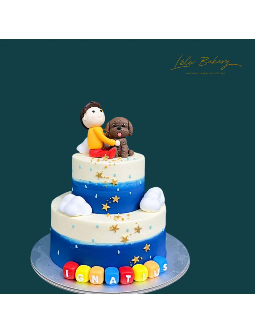 Ombre Blue With Boy and Puppy Cake | Heartwarming Celebration Cakes ...