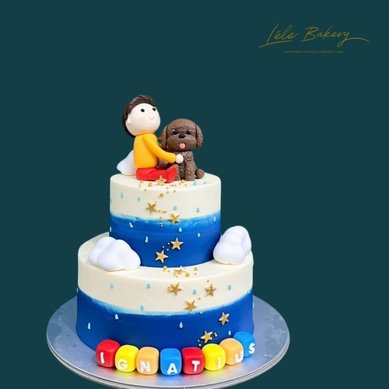 Ombre Blue With Boy and Puppy Cake | Heartwarming Celebration Cakes ...