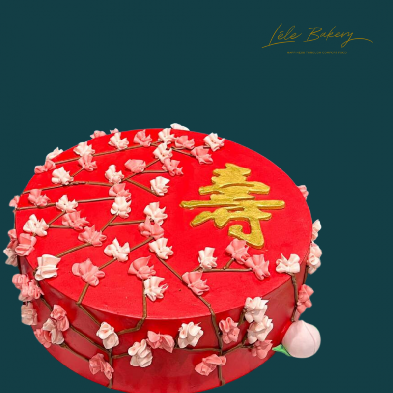 Red and Gold Floral Longevity Cake | Elegant Celebration Cakes for ...